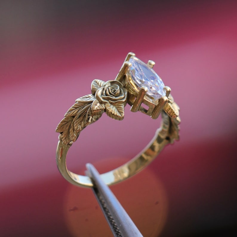 Moissanite Rose Flower Ring Gold Plated Silver Moissanite - Etsy