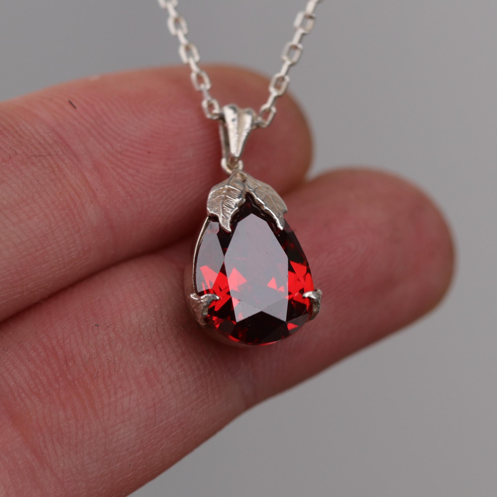 Teardrop Ruby Red Leaf Necklace: Gold Filled Jan Birthstone Pendant - Etsy