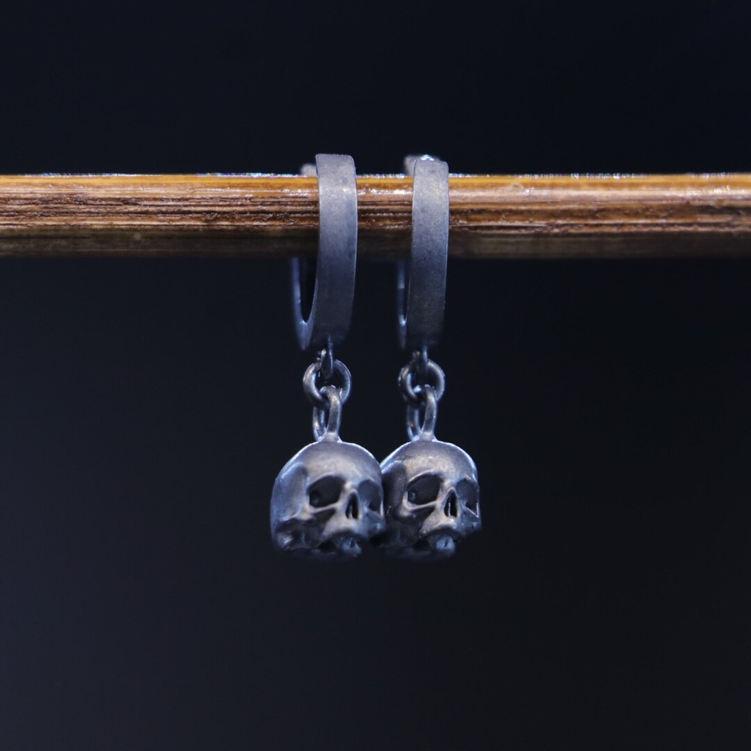Oxidized Silver Skull Earring, Men Jewelry, Handmade Skull Earring ...