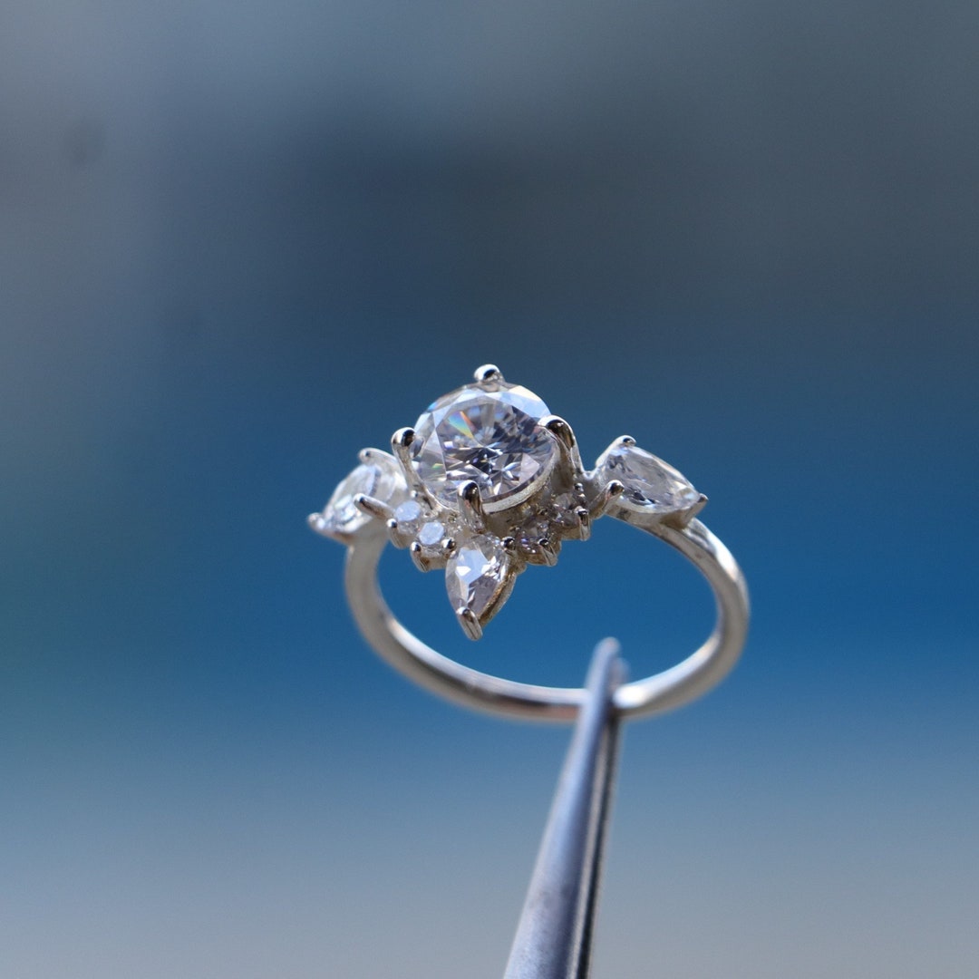 Vintage Round Shape Moissanite, Engagement Ring, Pear Cut Ring, Wedding ...