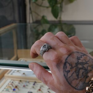 925 Oxidized Silver Owl Men Ring, Cool Birds of Prey Ring for Boyfriend ...