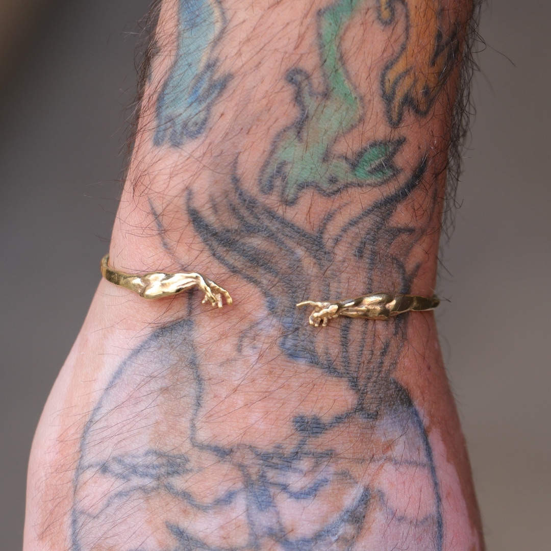 Gold Plated Creation of Adam Bracelet, Silver Men's Bracelet, Art ...