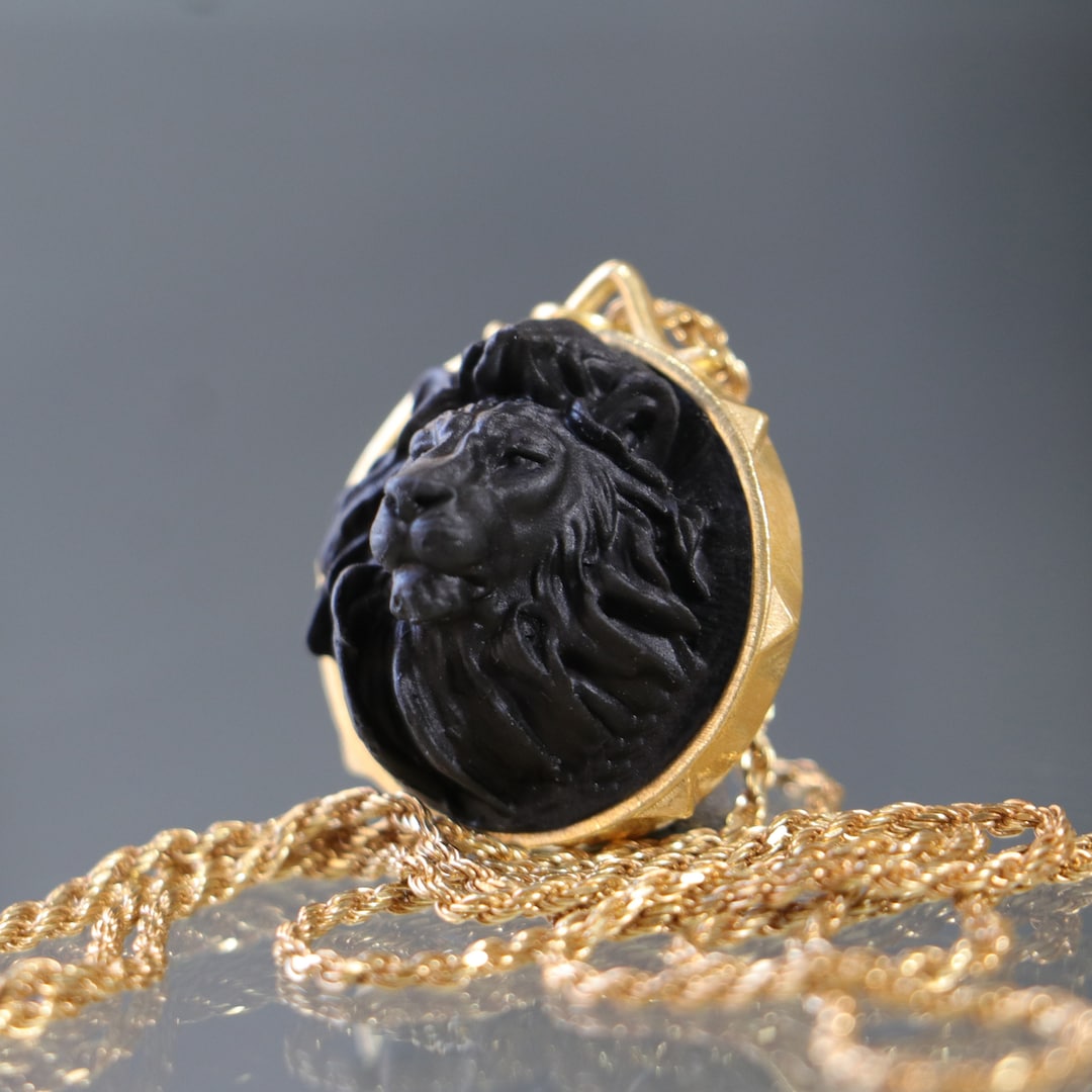 Gold Plated Black Charming Lion Necklace, Lion Silver Necklace, Elegant ...