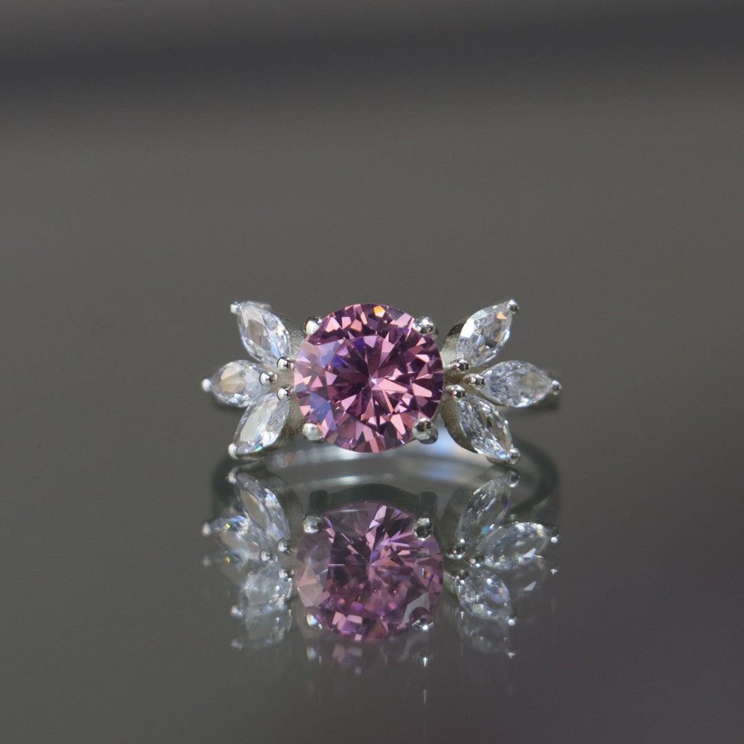 Round Pink Quartz Engagement Ring, Proposal Ring, Pink Quartz Wedding ...