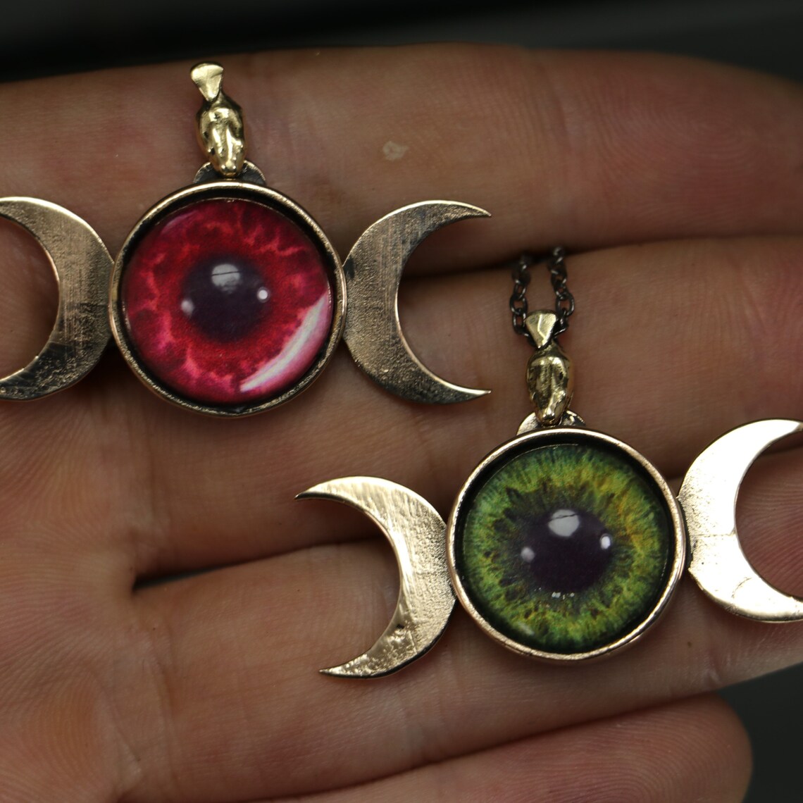 Triple Goddess Necklace Triple Moon Eye Necklace Moon - Etsy