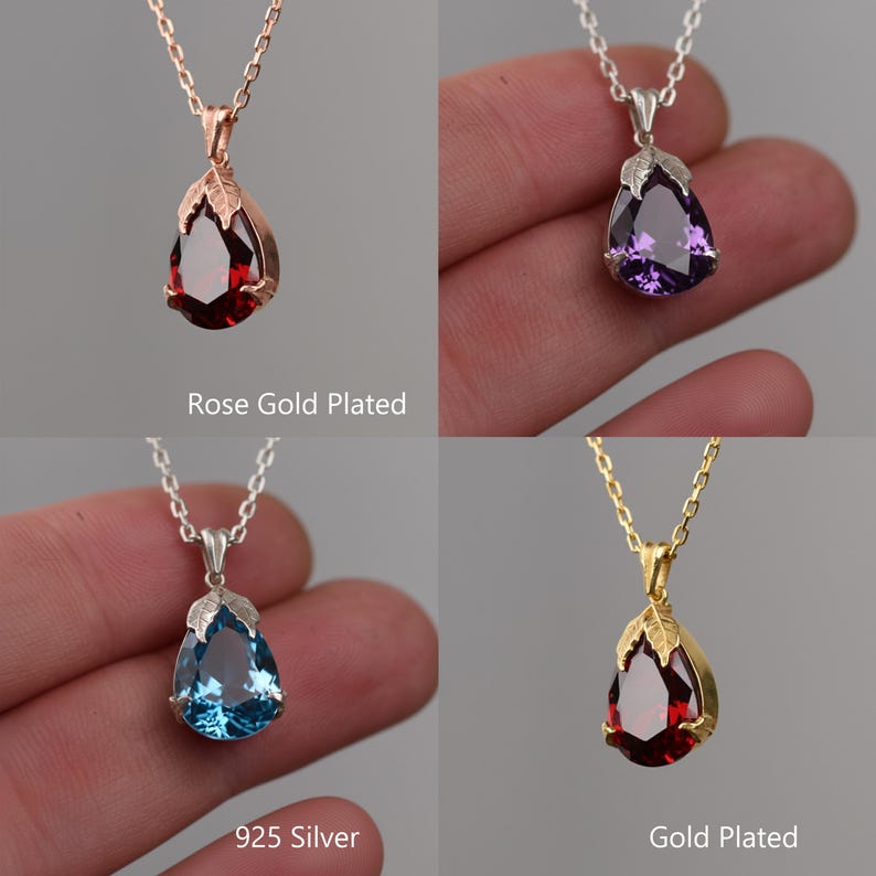 Teardrop Ruby Red Leaf Necklace: Gold Filled Jan Birthstone Pendant - Etsy