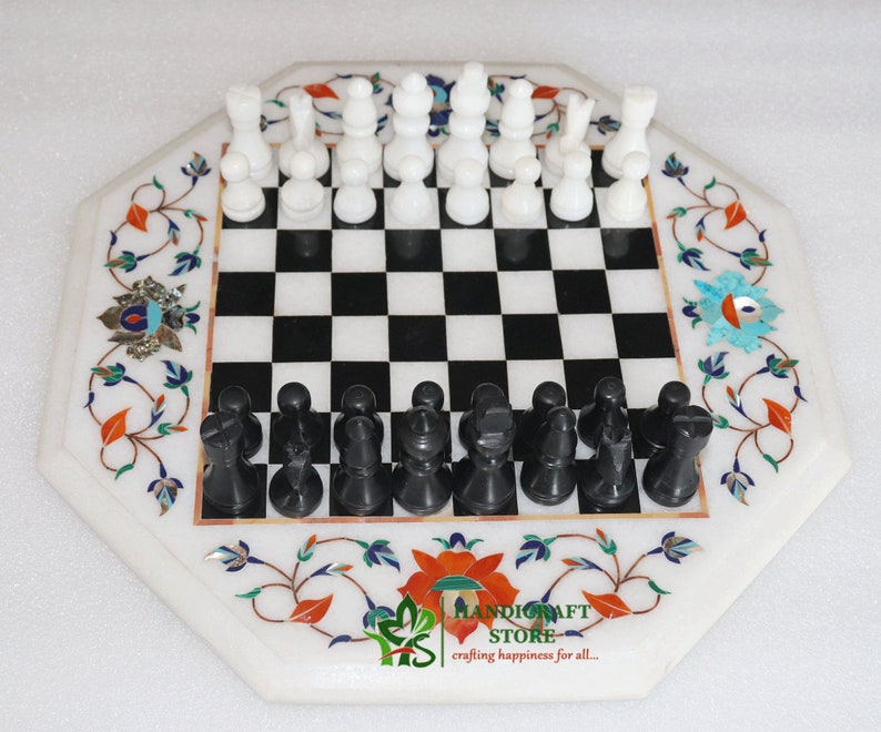 Marble Stone Chess Set Table Game Board Marble Inlay Chess - Etsy