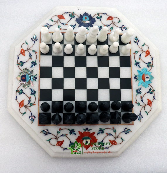 Marble Stone Chess Set Table Game Board Marble Inlay Chess | Etsy
