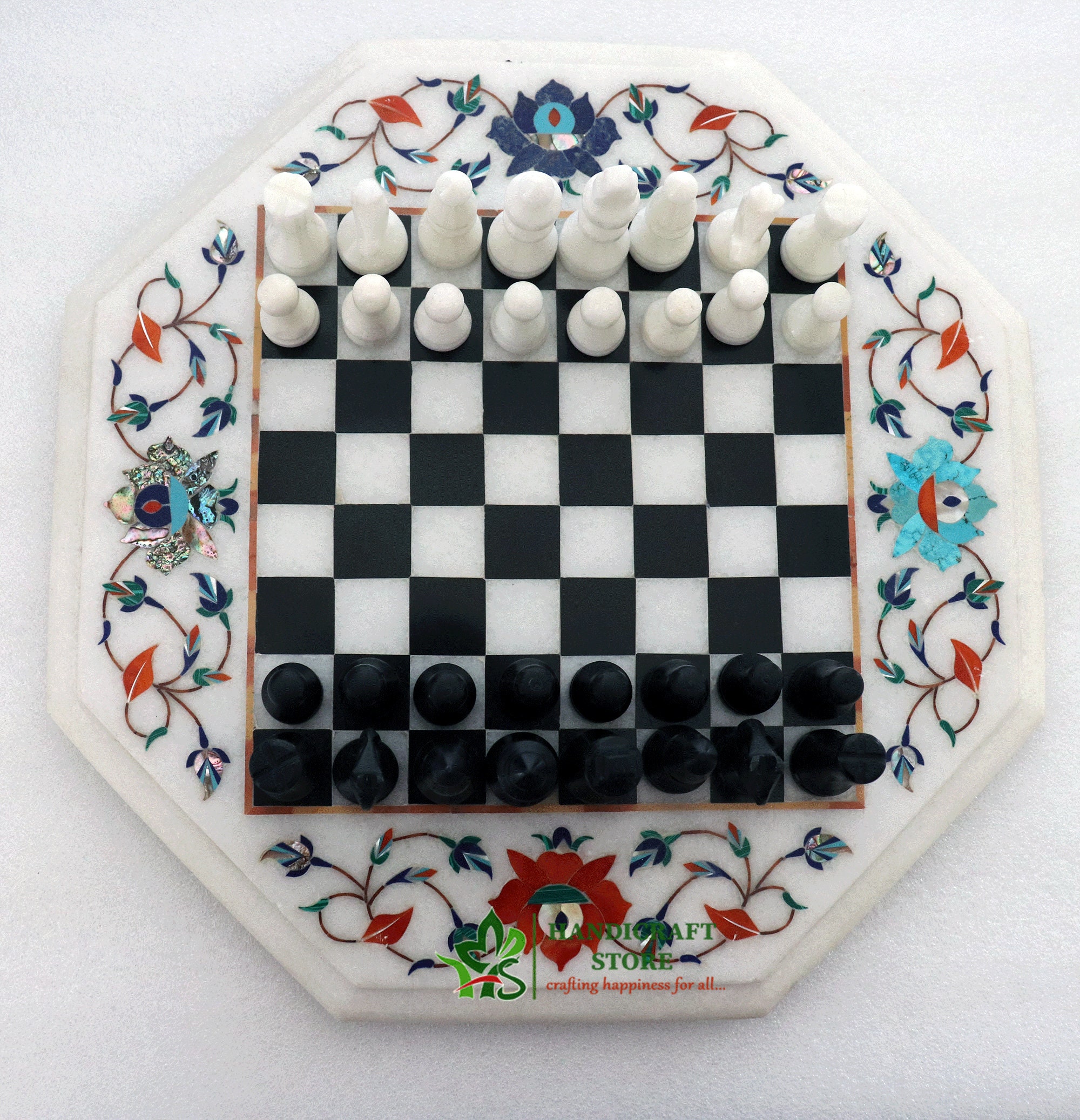 Marble Stone Chess Set Table Game Board Marble Inlay Chess | Etsy