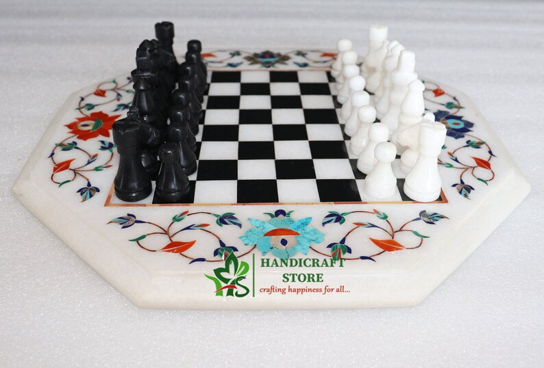 Marble Stone Chess Set Table Game Board Marble Inlay Chess - Etsy