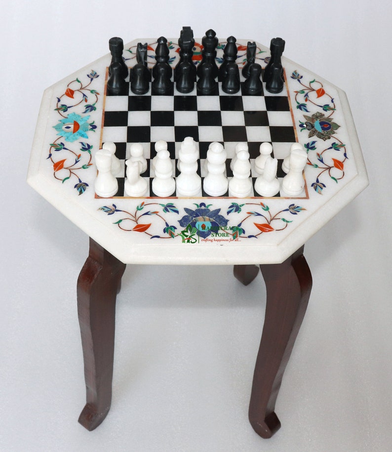 Marble Stone Chess Set Table Game Board Marble Inlay Chess - Etsy