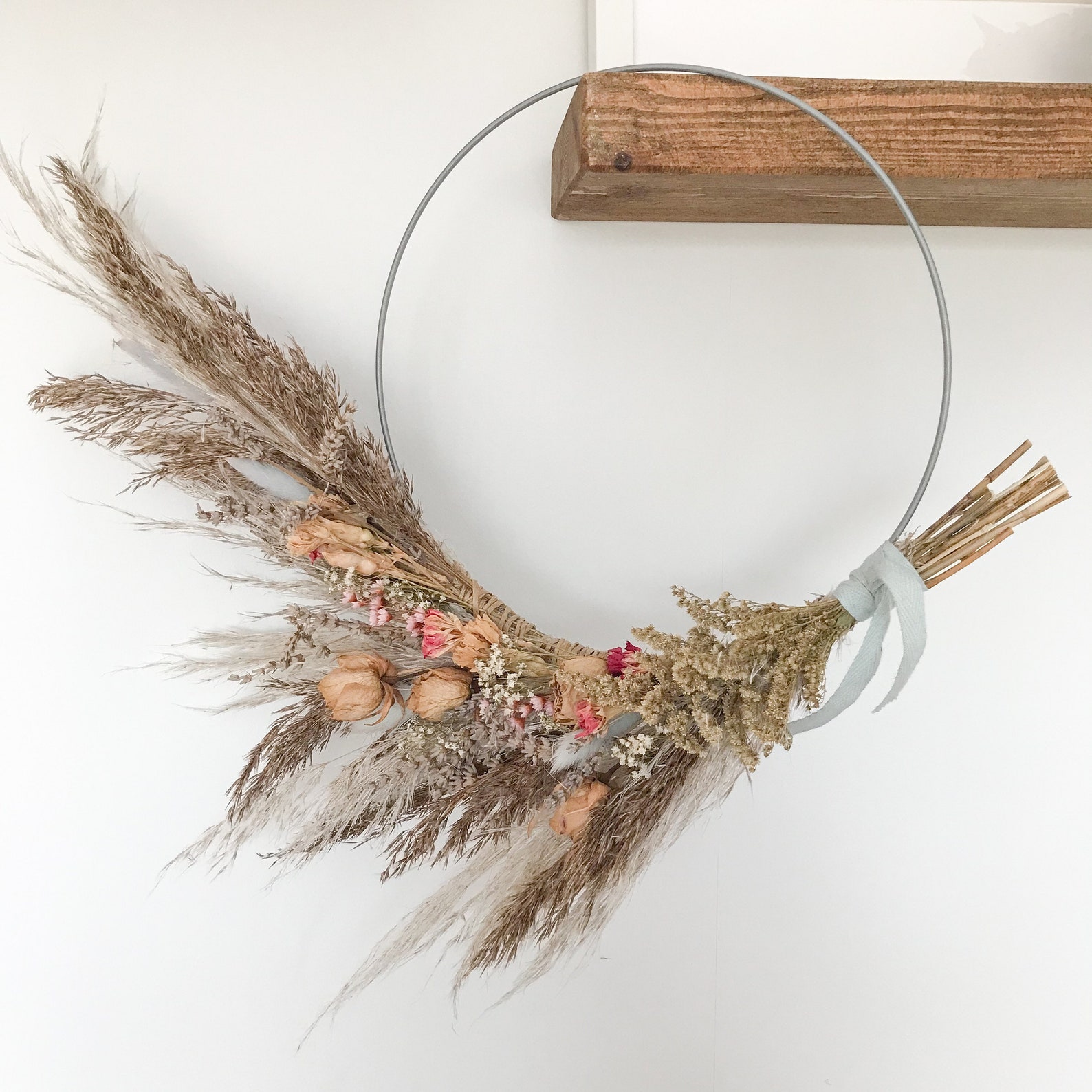 Large Silver Metal Hoop Wreath with Dried Flowers | Etsy