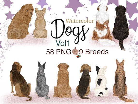 Watercolor DOG CLIPART Back View of Dogs. Printable Dog - Etsy