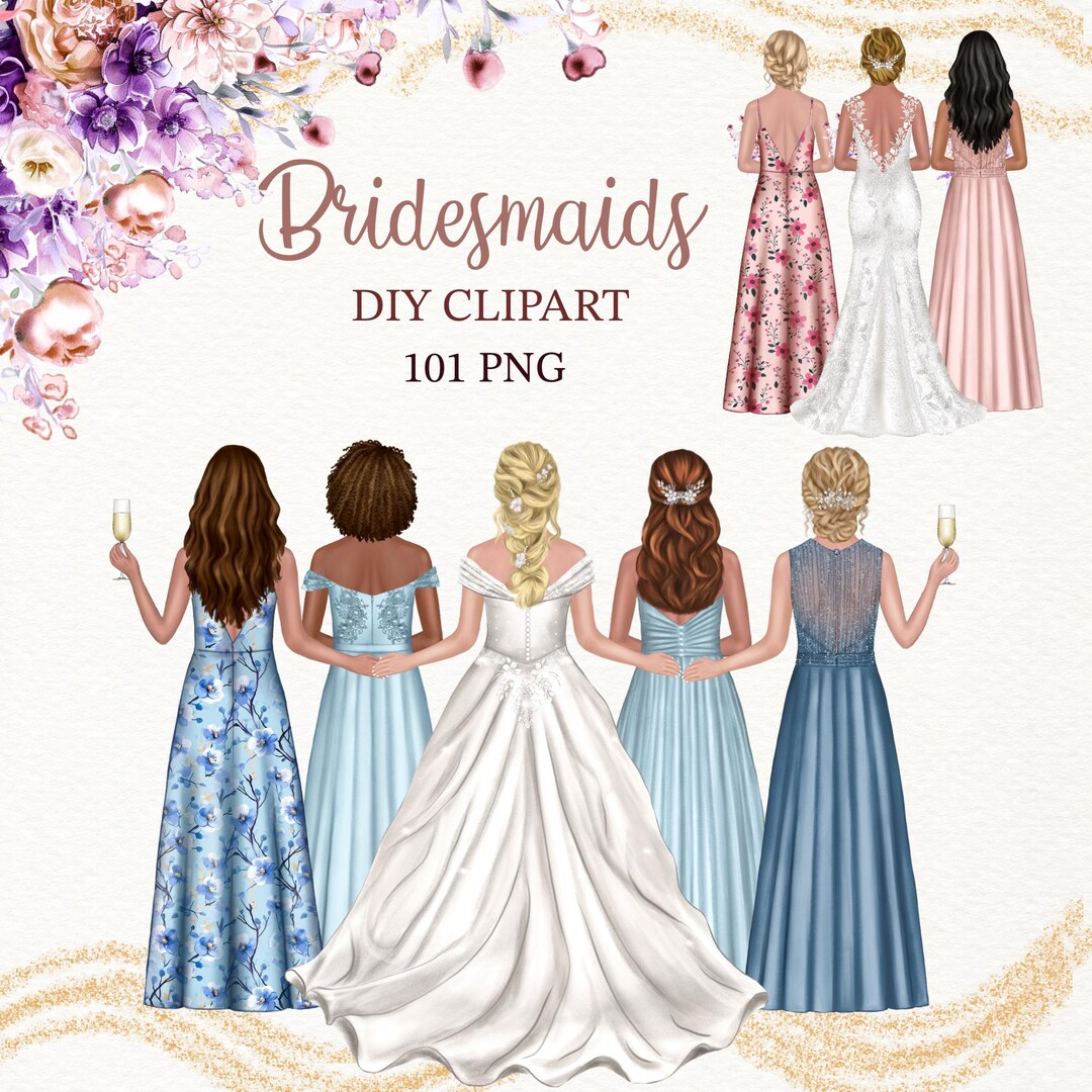 Bridesmaid Clipart. Wedding Dress Clipart. Custom Bridal Graphics ...