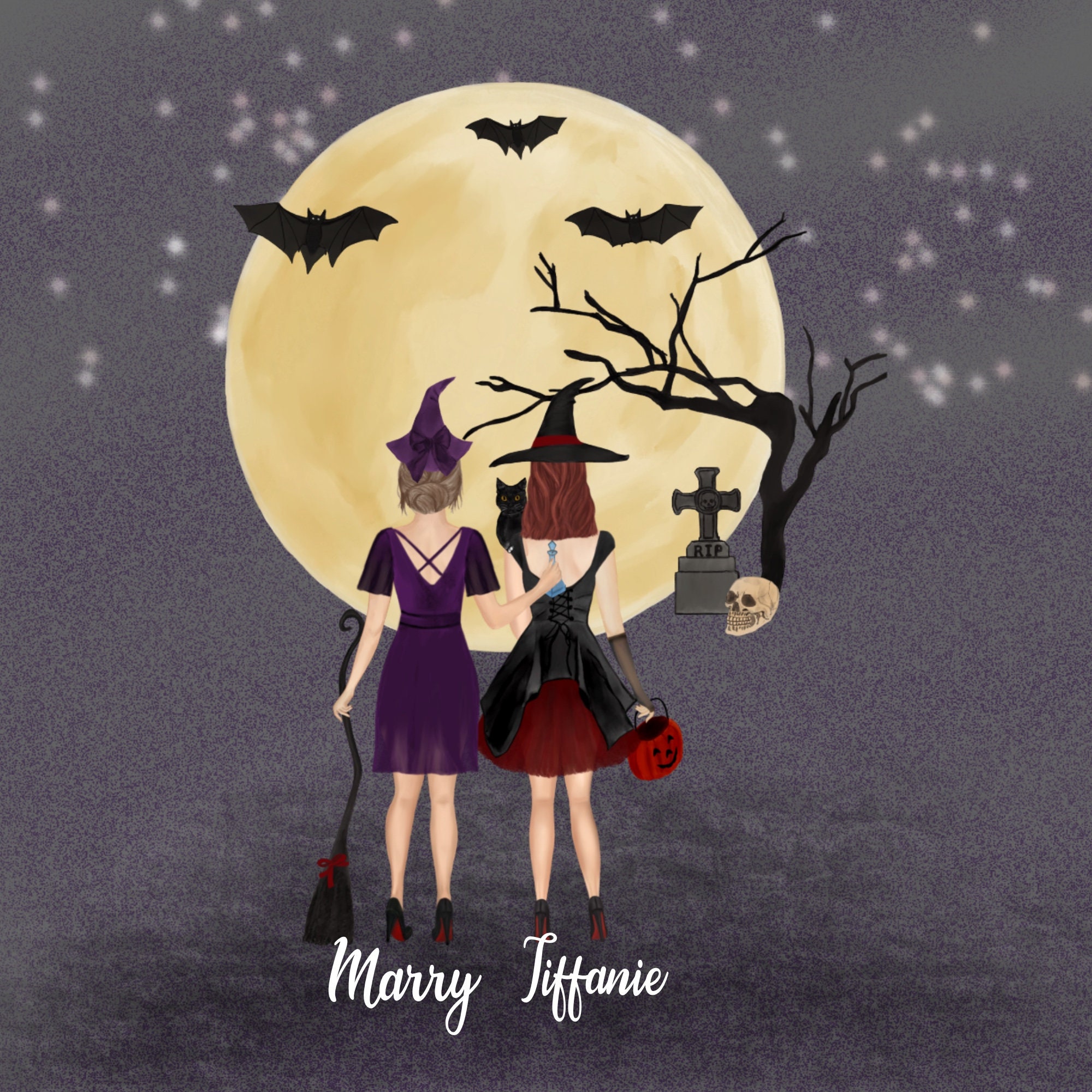 Watercolor Best Friends Clipart. Halloween Witches. Halloween DIY ...