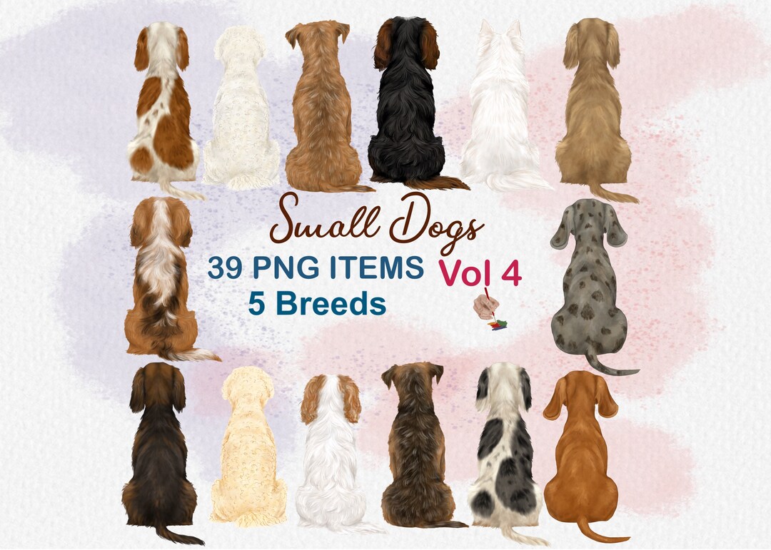 Small Dog Clipart. Dogs From Back View. Customizable Dog Graphics. Dog ...
