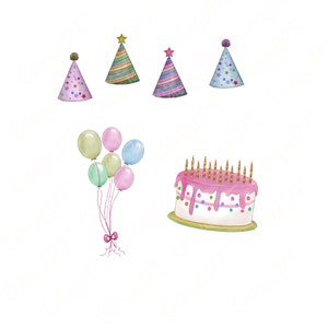 Cute Cat Birthday Clipart PNG Bundle. Watercolor Party Kittens With ...