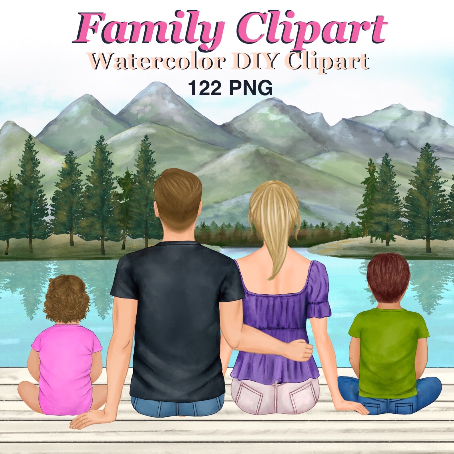 Customizable Family Clipart. Watercolor Family Members. Kids and ...