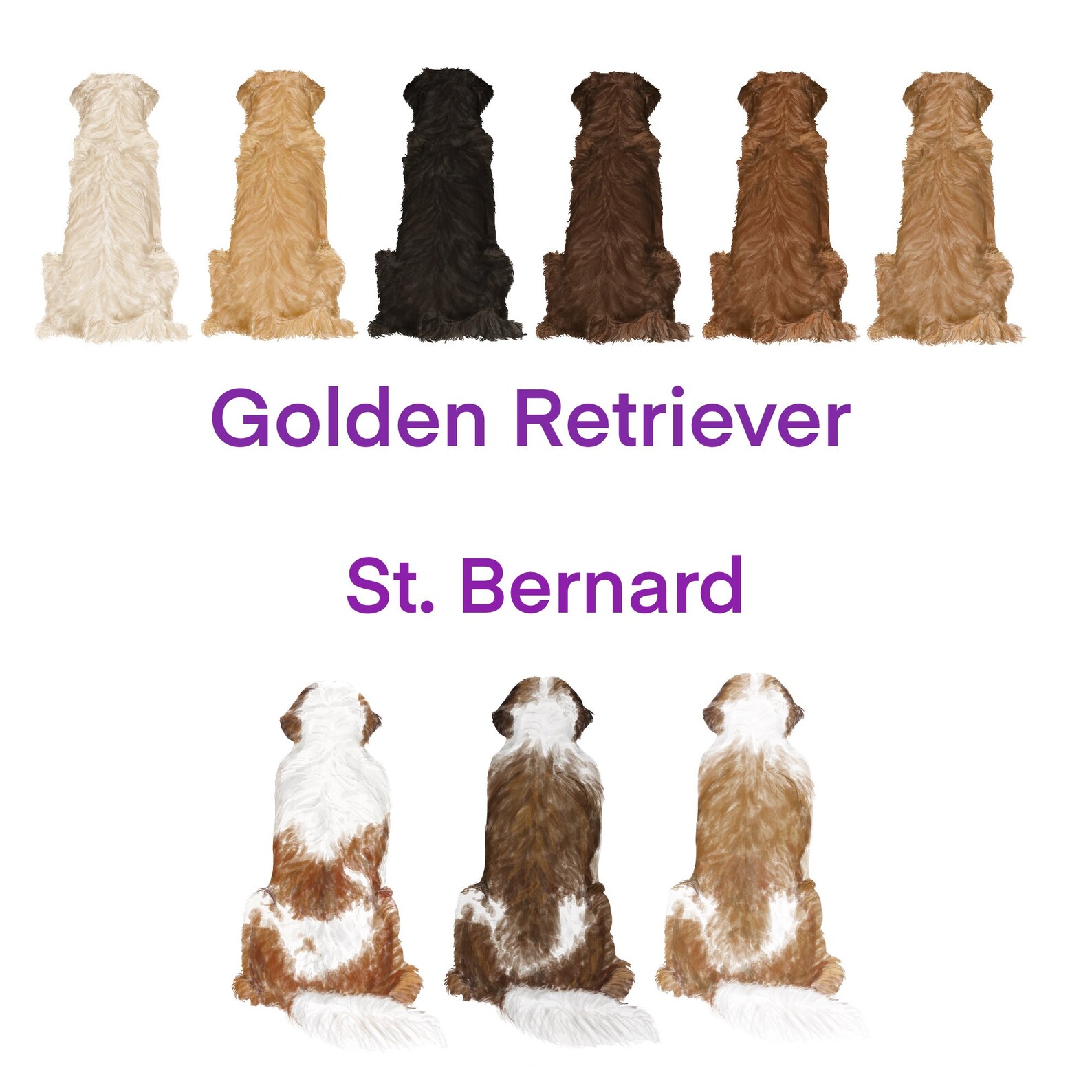 Watercolor DOG CLIPART, Back View of Dogs. Dog Breeds Bundle. Golden ...