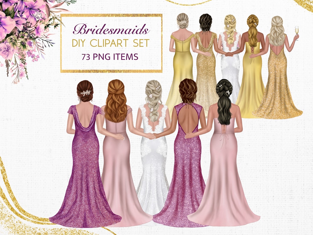 Bridesmaid Clipart. Wedding Dress Clipart. Custom Bridal Graphics ...