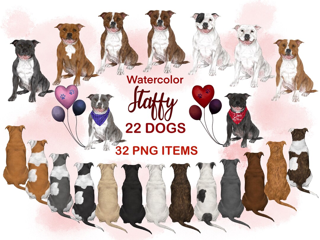 Staffordshire Bull Terrier Clipart. Watercolor Staffy. Staffy Mom Gift ...