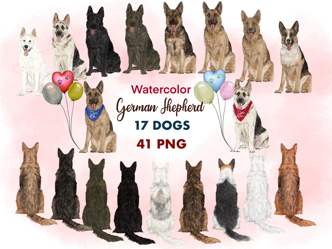 Watercolor German Shepherd Clipart. Dog Mom Dad Gift. Cute Dog Clipart ...