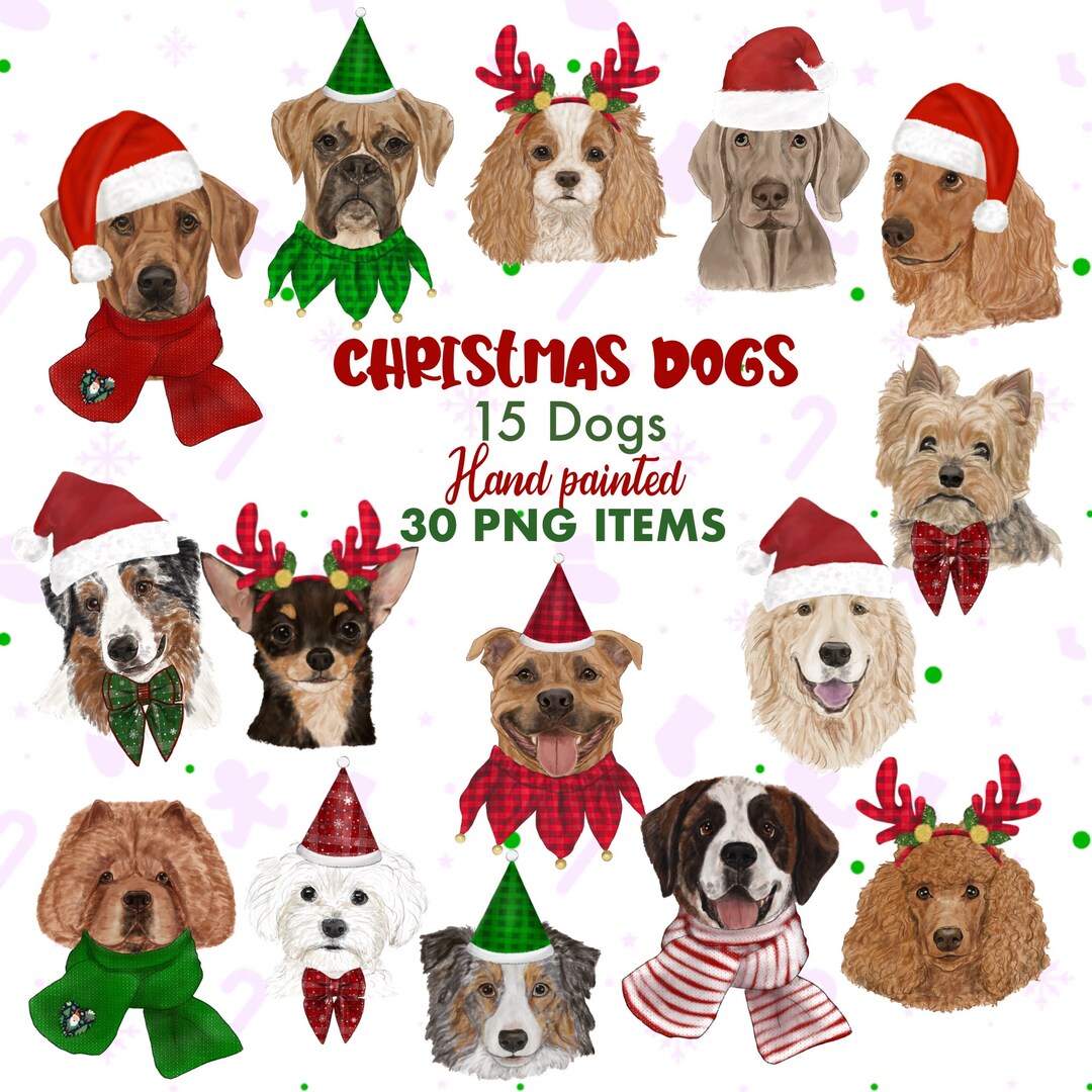 Christmas Dog Clipart. Hand Painted Dog Sublimation. Cute Puppy ...