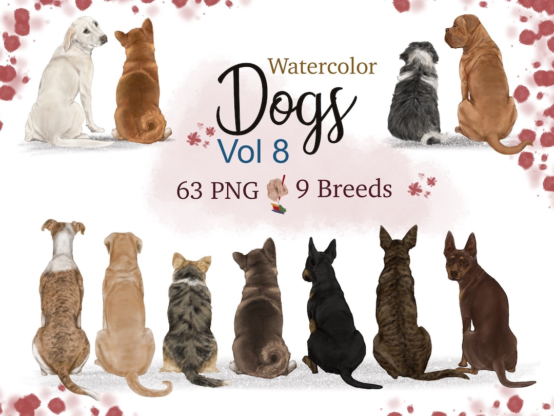 Dogs From Behind Clipart. Rear Sitting Dog Clipart. Dog Breeds Bundle ...