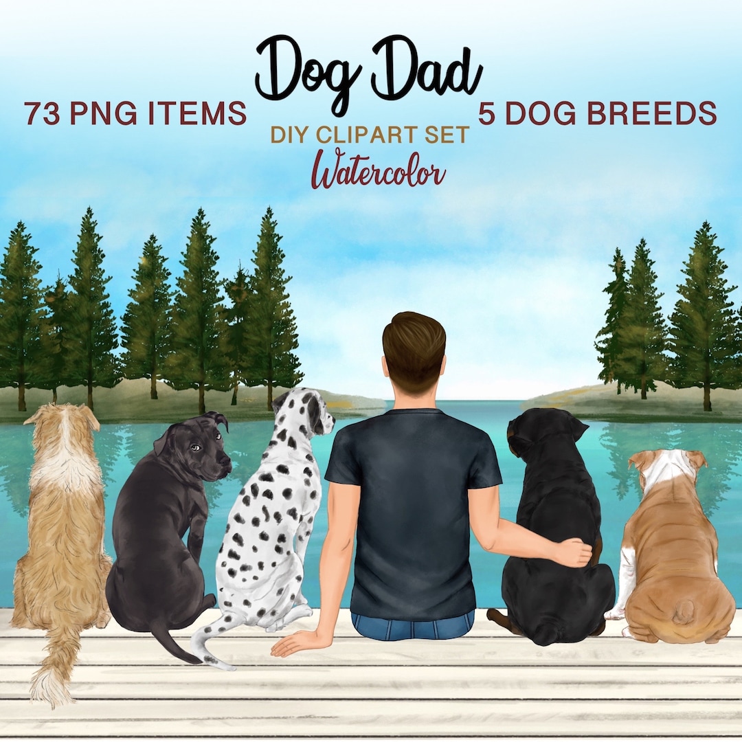 Watercolor Dog Dad Clipart. Dog Bundle Clipart. Dog Lovers Gift ...