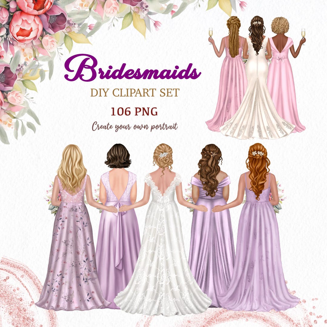 Bridesmaid Clipart. Wedding Dress Clipart. Custom Bridal Graphics ...