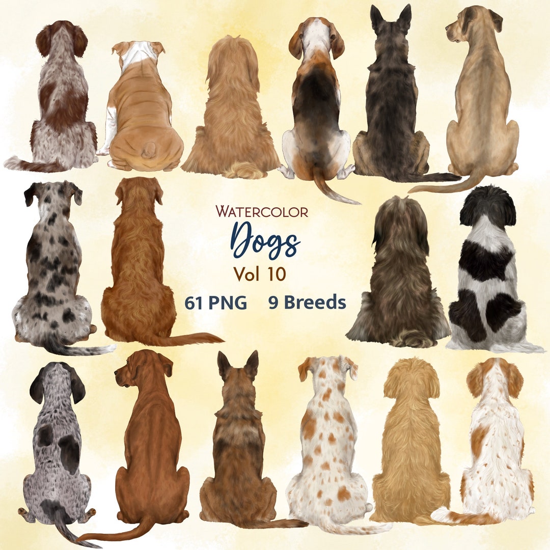 Watercolor Dogs Clipart. Dog Breed Bundle. Back of Dog. Dog Lovers Gift ...