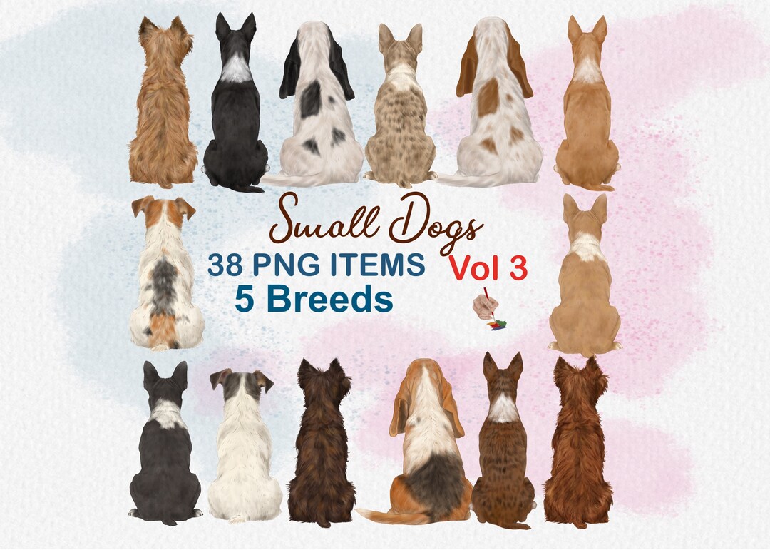 Small Dog Clipart. Dogs From Back View. Customizable Dog Graphics. Dog ...