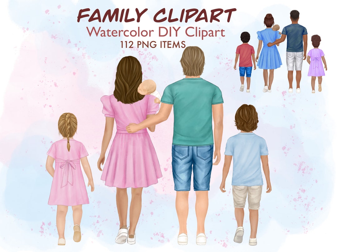 Customizable Family Clipart. Watercolor Family Portrait. - Etsy