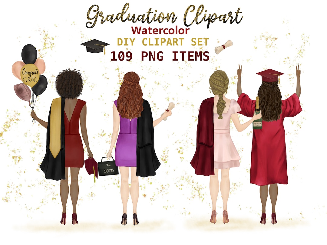 Watercolor Graduation DIY Clipart. Graduate Best Friends Illustration ...