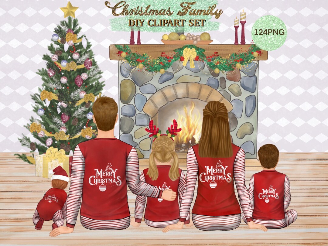 Christmas Big Family Clipart. Family DIY Portrait. Cozy Fireplace ...