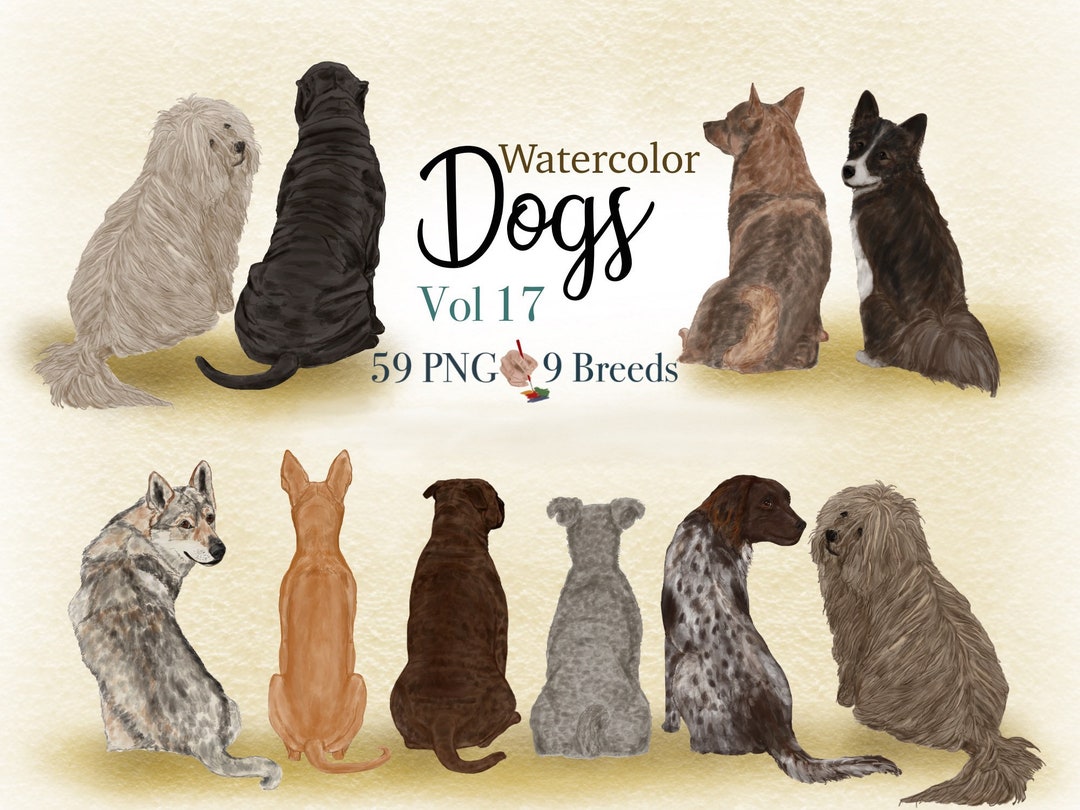 Watercolor Dog Breed Clipart. Sitting Back Dog. Dog Lovers Gift. Family ...