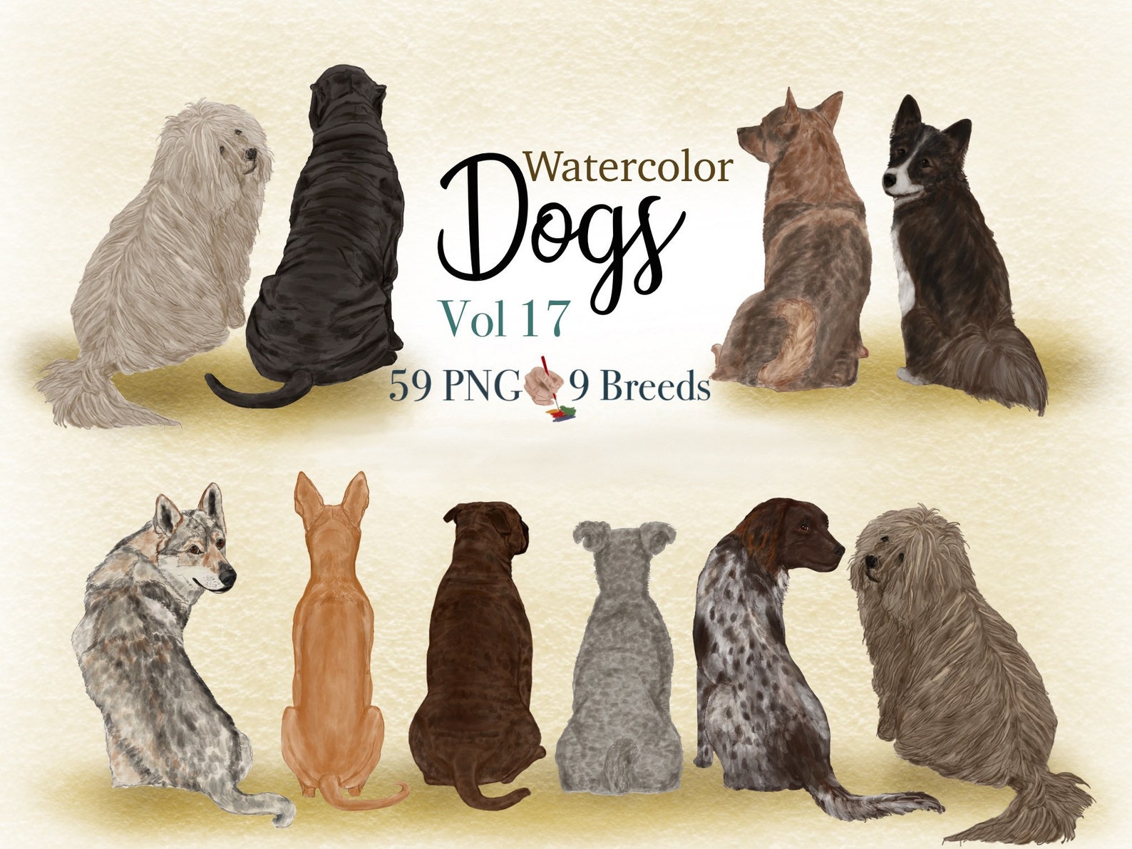 Watercolor Dog Breed Clipart. Sitting Back Dog. Dog Lovers Gift. Family ...