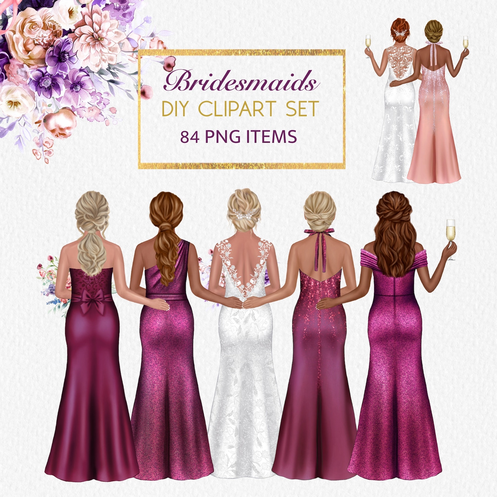 Bridesmaid Clipart. Wedding Dress Clipart. Custom Bridal Graphics ...