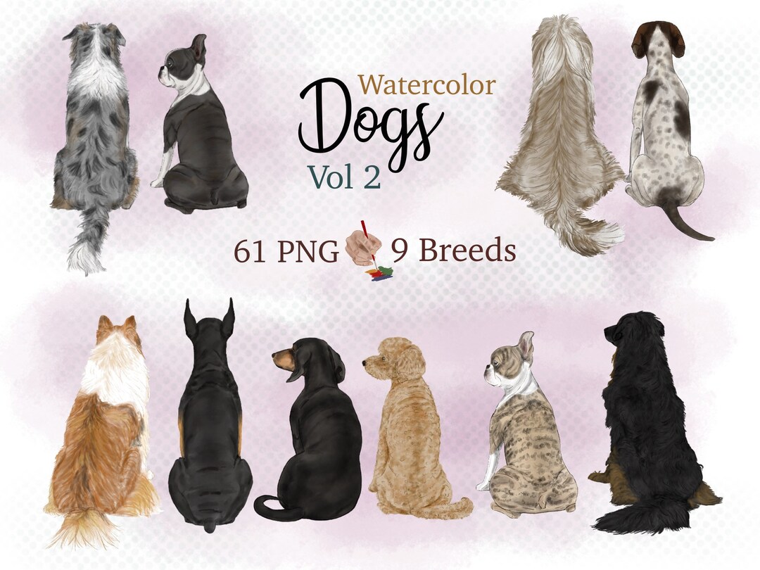 Watercolor DOG CLIPART. Dog Png. Dog Breed Clipart. Backs of Dogs ...
