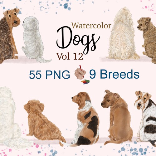 Watercolor DOG CLIPART Back View of Dogs. Printable Dog - Etsy