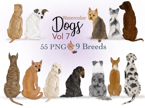 Watercolor DOG CLIPART. Dogs From Back View. Customizable Dog - Etsy