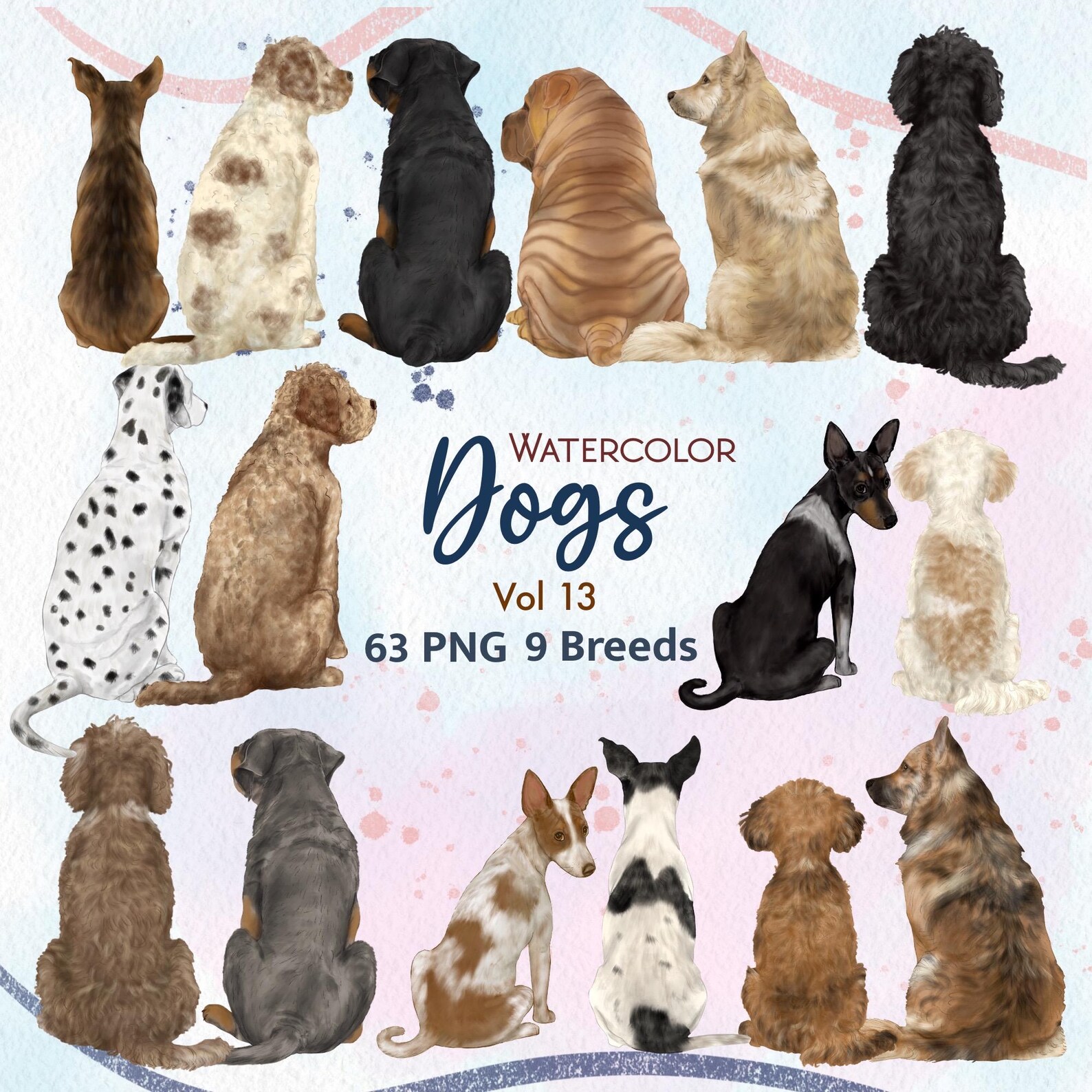 Back View Dog Clipart. Dogs From Behind Png. Dog Breeds Illustration ...