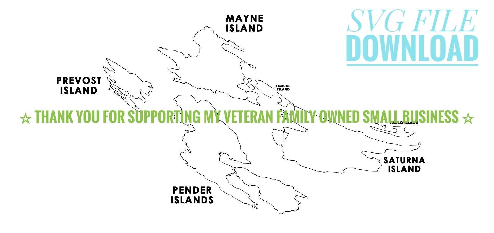 Prevost, Pender and Mayne ISLANDS Map Outline SVG Only File - Instant ...