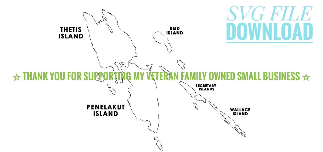 THETIS ISLAND + Surrounding Islands Map Outline SVG Only File - Instant ...