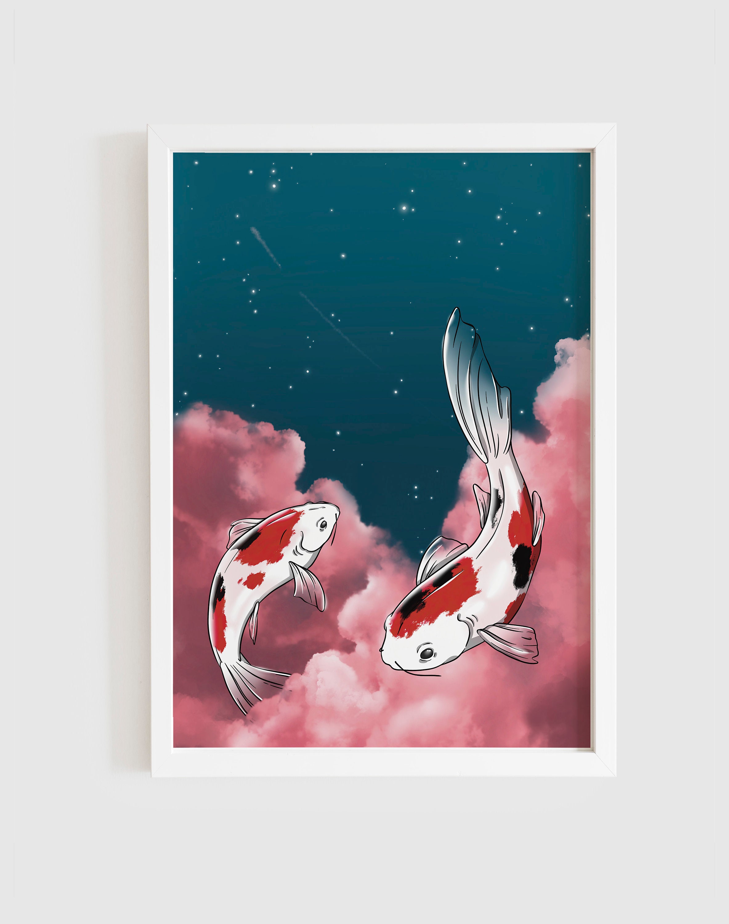 Spirit Animal Lofi Art Print Fish Koi Swimming Night Sky - Etsy UK