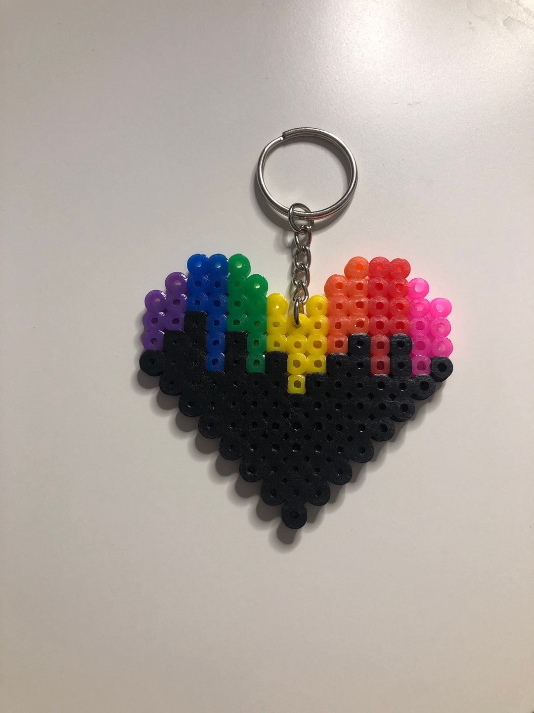 Perler Bead Rainbow Heart Keychain - Etsy