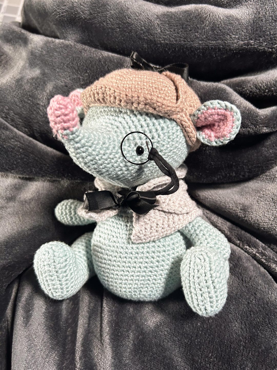 Adorable Crochet Detective Shrew Buddy With Grey Coat | Handmade Mouse ...