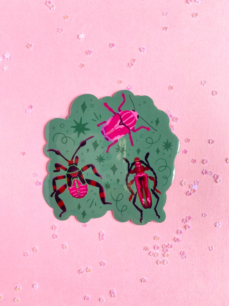 Cute Pink Green Bugs Beetles Large Die Cut Sticker Vinyl - Etsy