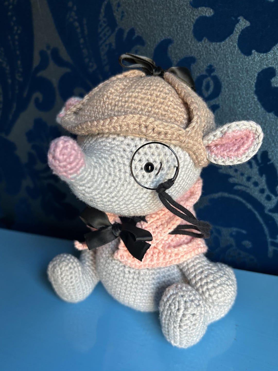 Adorable Crochet Detective Shrew Buddy With Pink Coat | Handmade Mouse ...