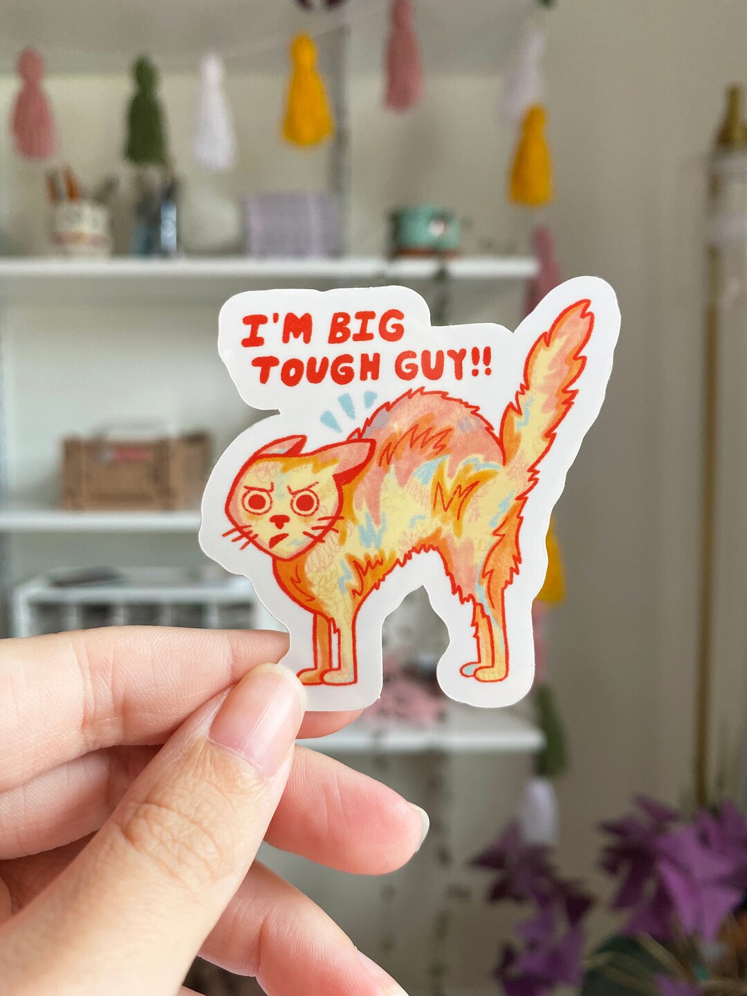 Big Tough Guy Cat Sticker | Funny Kitten Vinyl Weather-resistant Decal ...